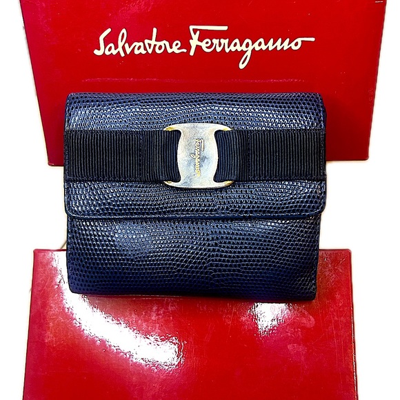 Salvatore Ferragamo | Bags | Salvatore Ferragamo Vara Bow Navy Blue ...